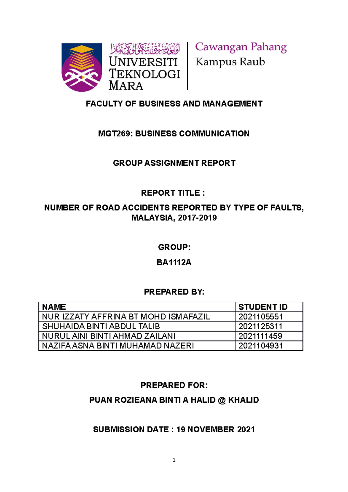 FULL Report MGT GPdocx (2) - FACULTY OF BUSINESS AND MANAGEMENT MGT269 ...