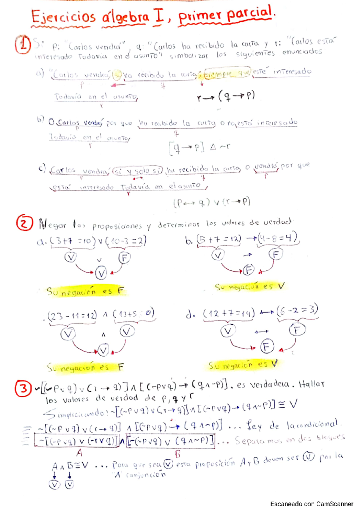 Algebra 1 primer parcial - Studocu