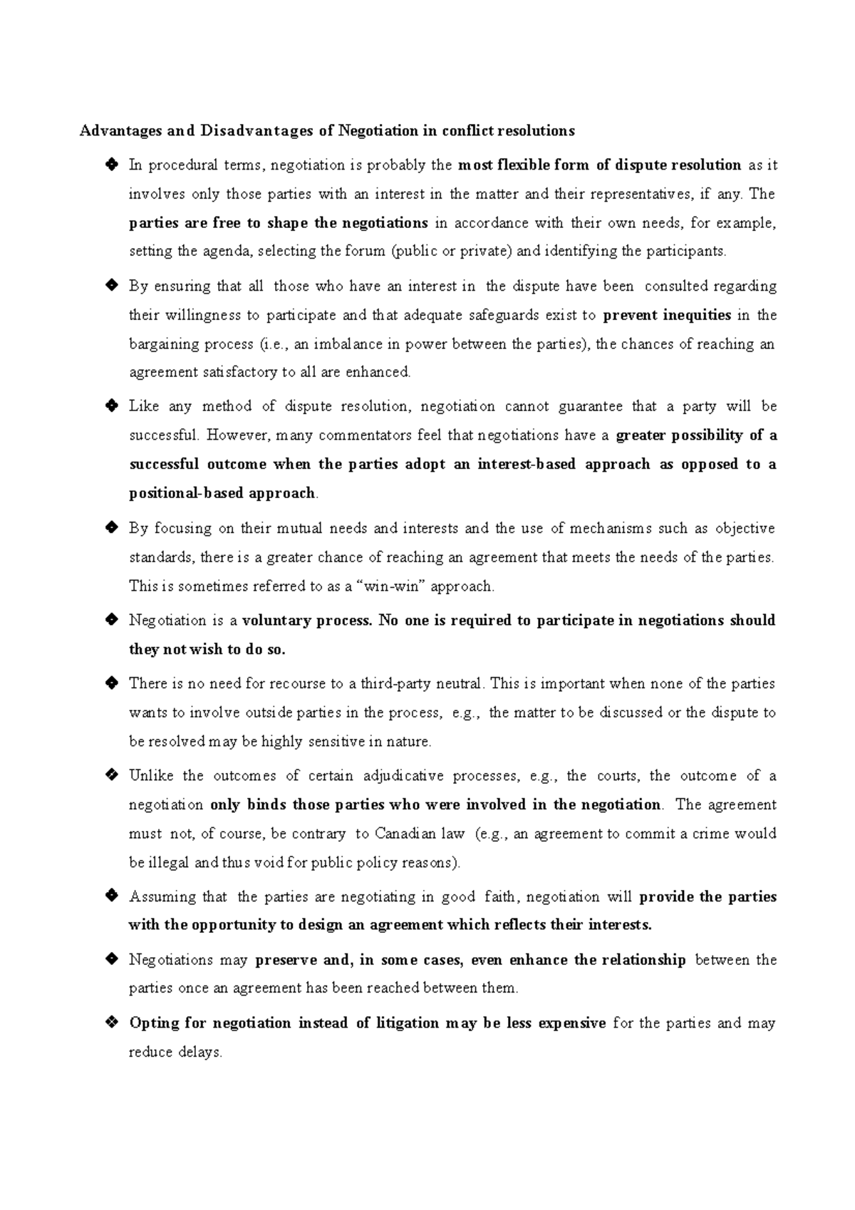 Advantages and Disadvantages of Negotiation in conflict resolutions ...
