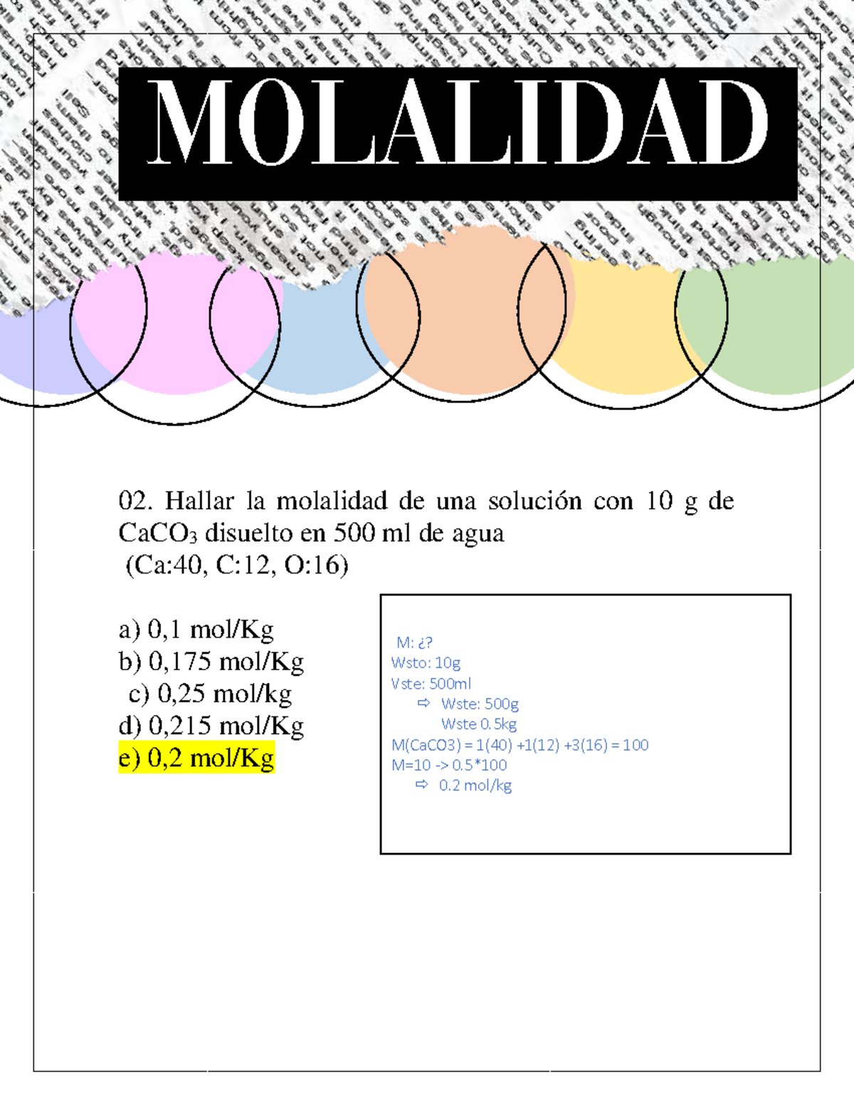 La Molalidad- CURSO: Quimica- Apunte Digital - Hallar la molalidad de ...