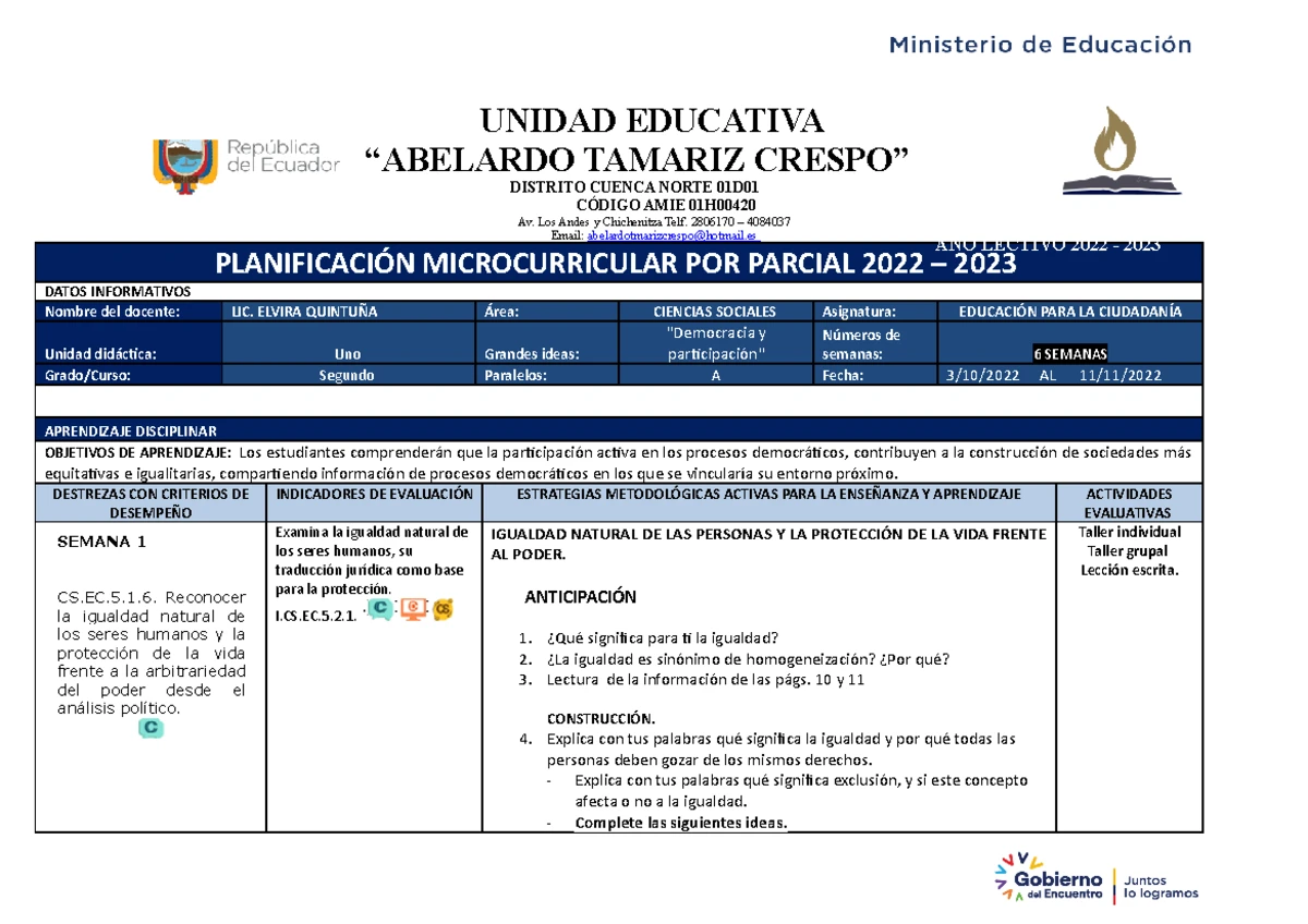 Formato de planificacion 2023 - UNIDAD EDUCATIVA FISCAL ̈AMÉRICA ̈ ...