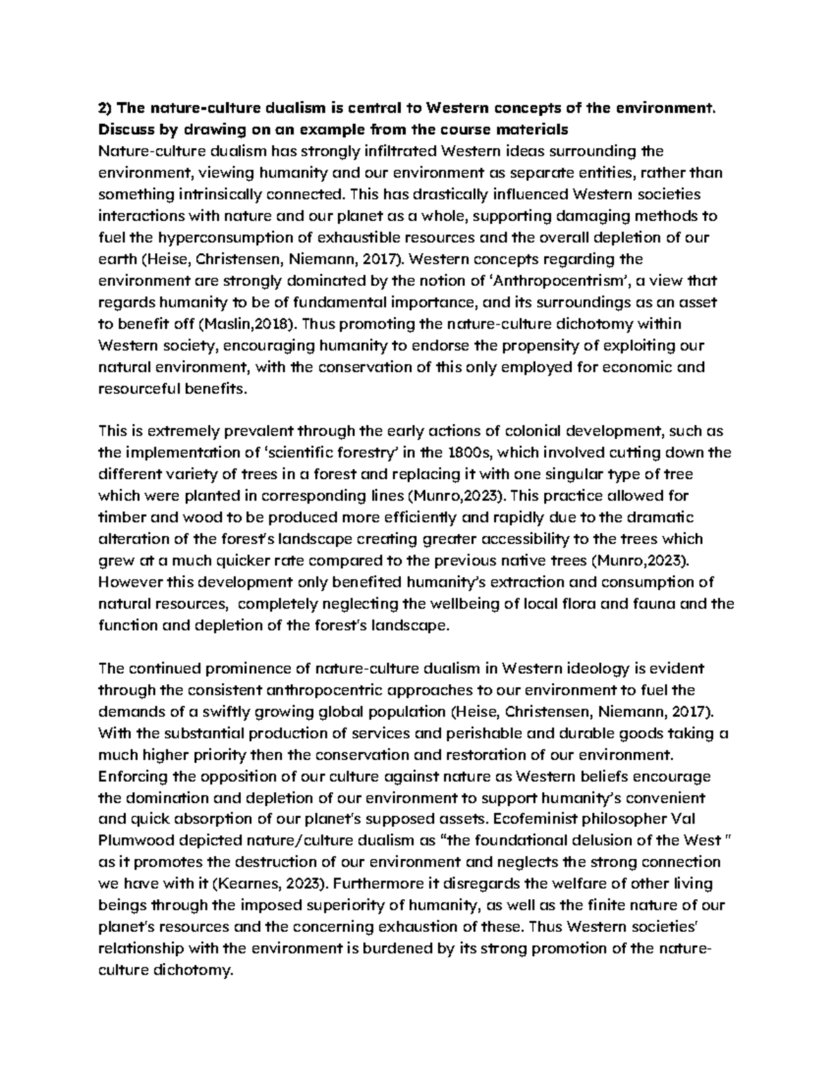 ARTS1240 assignment - The nature-culture dualism is central to Western ...