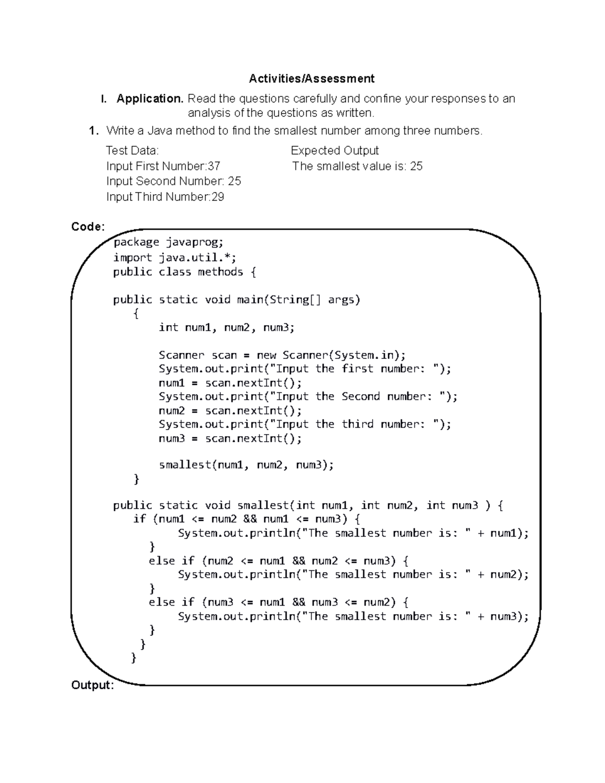 Functions - Activities/Assessment I. Application. Read the questions ...