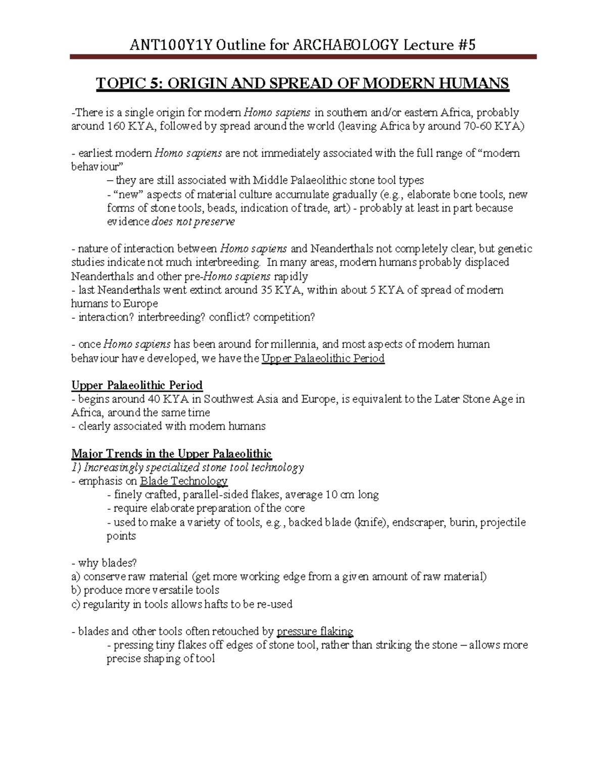 AnthropologyLecture - ANT100Y1Y Outline for ARCHAEOLOGY Lecture #5 ...