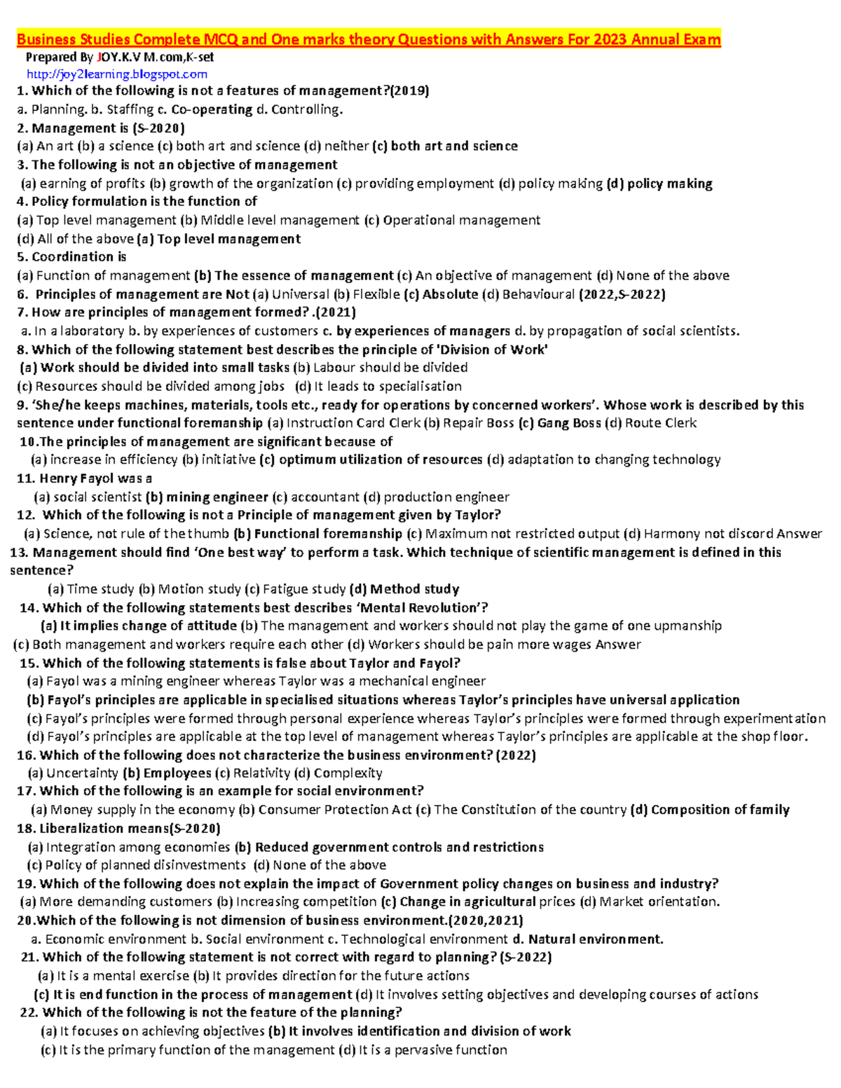Business mcq and one marks - Business Studies Complete MCQ and One ...