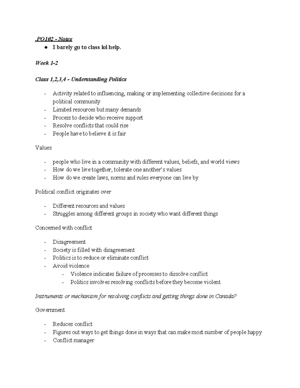 PO102 Notes - ,PO102 - Notes I barely go to class lol help. Week 1 ...