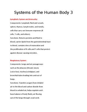 Systems of the Human Body 2 - Functions: Regulates body activities by ...