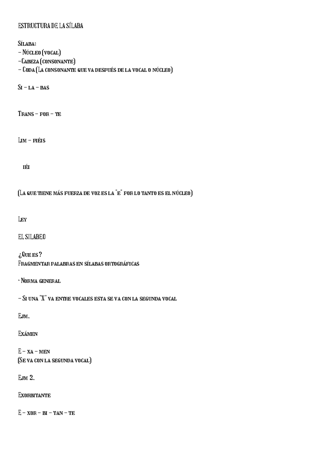 Estructura DE LA Sílaba Sílaba - Núcleo (vocal) -Cabeza (consonante ...