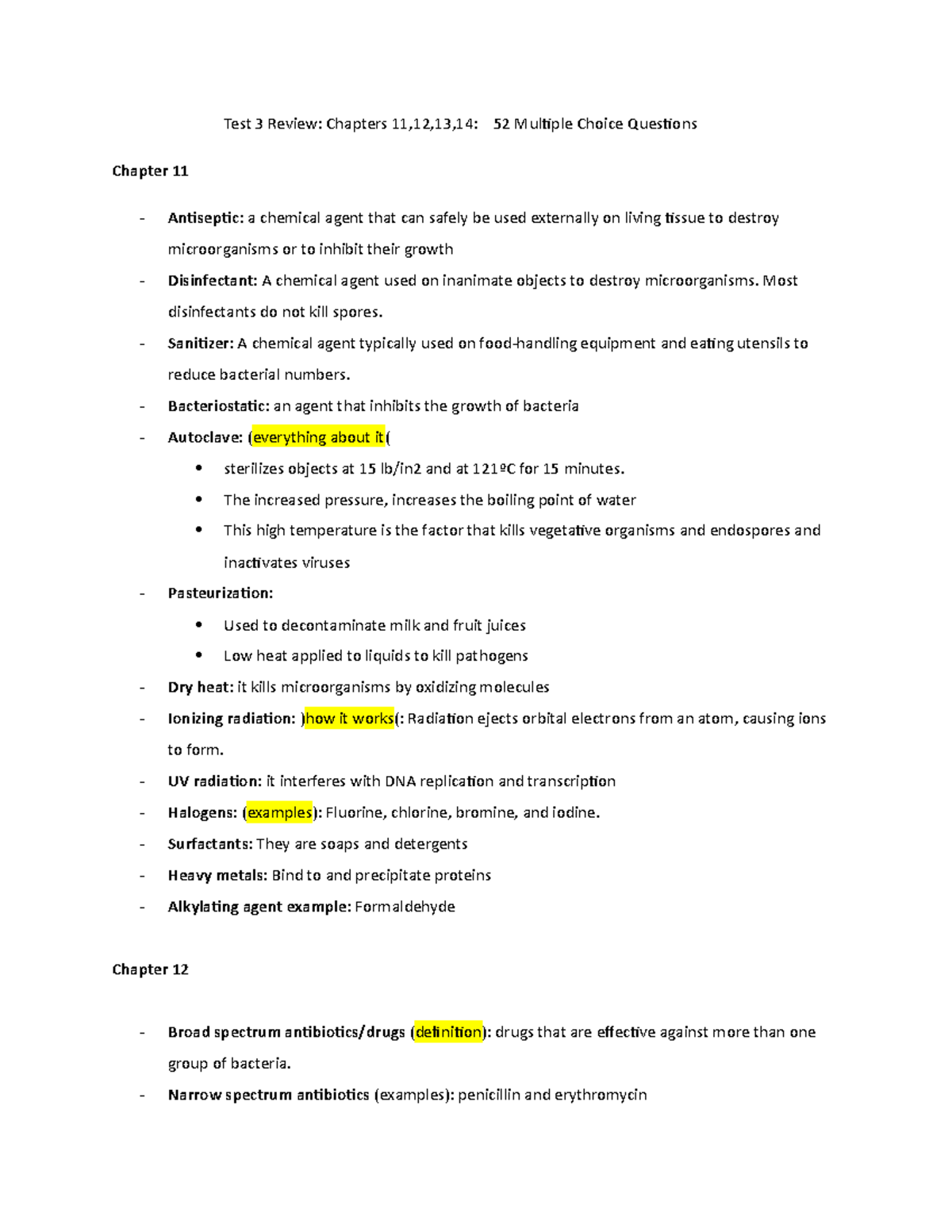 Test 3 Review - Test 3 Review: Chapters 11,12,13,14: 52 Multiple Choice ...