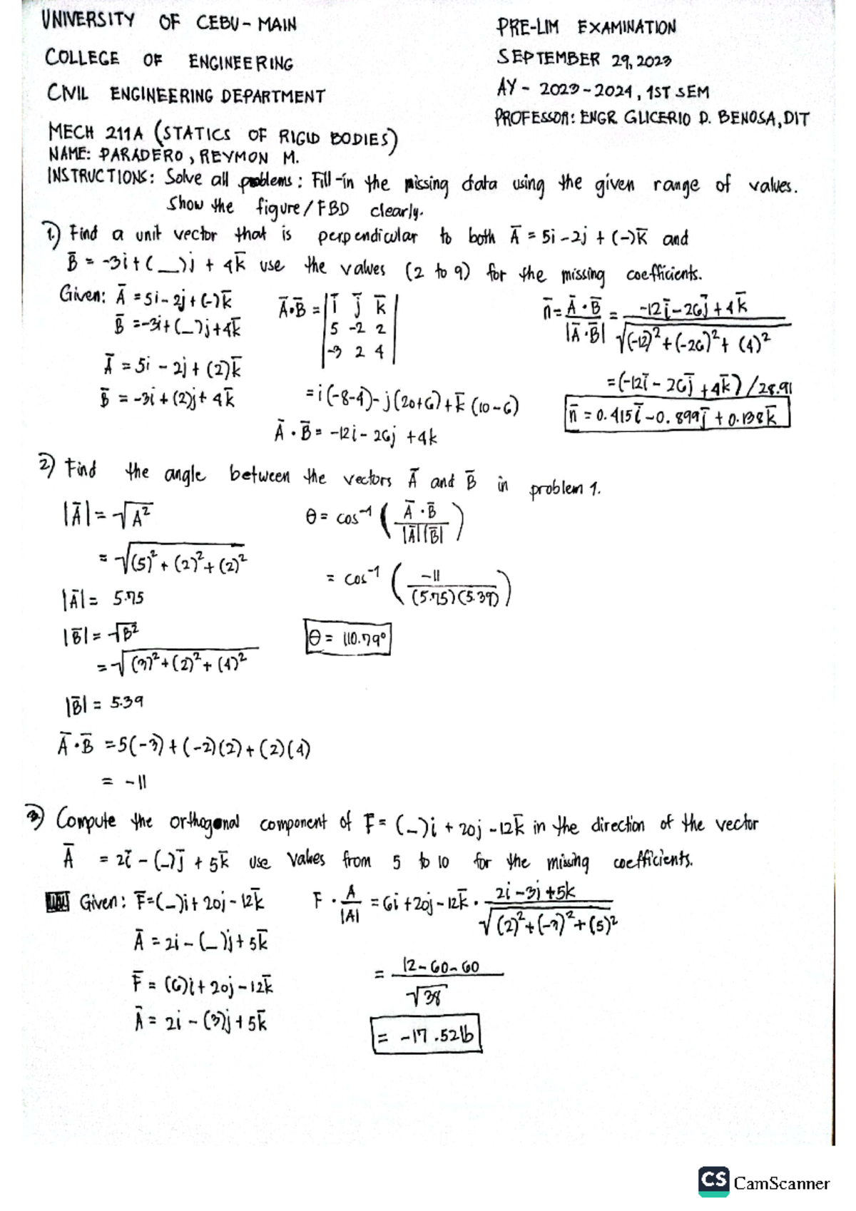 Mech211A prelim - Nonr - Statics And Dynamics Of Rigid Bodies - CamScanner CamScanner - Studocu
