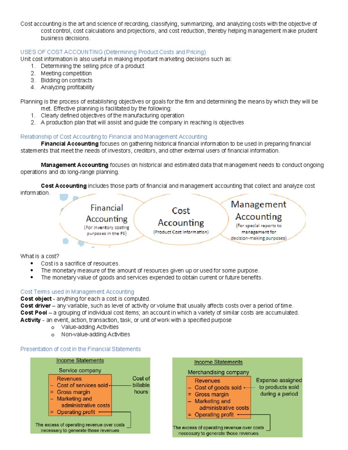 Cost Midterm - Cost accounting is the art and science of recording ...