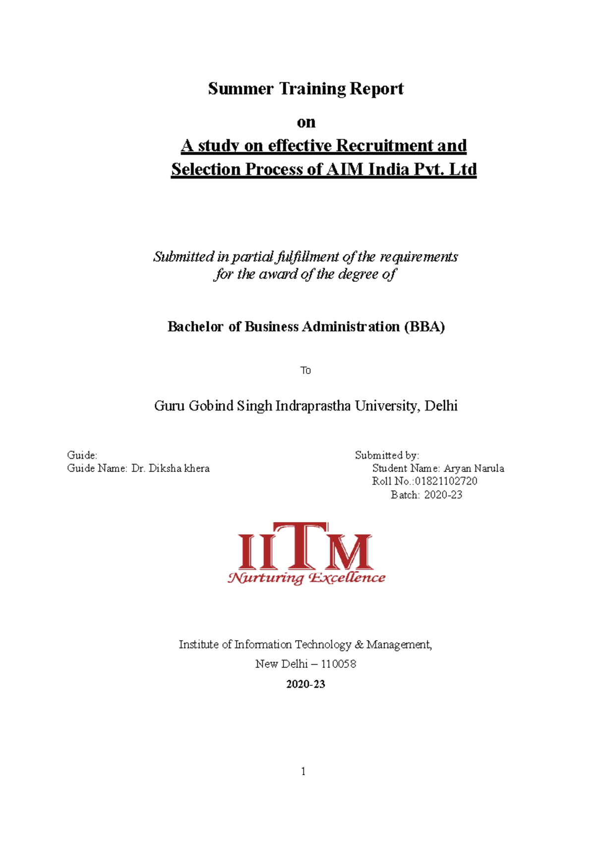 Summer Training Report By Manav Bhanot - ####### 1 Summer Training ...