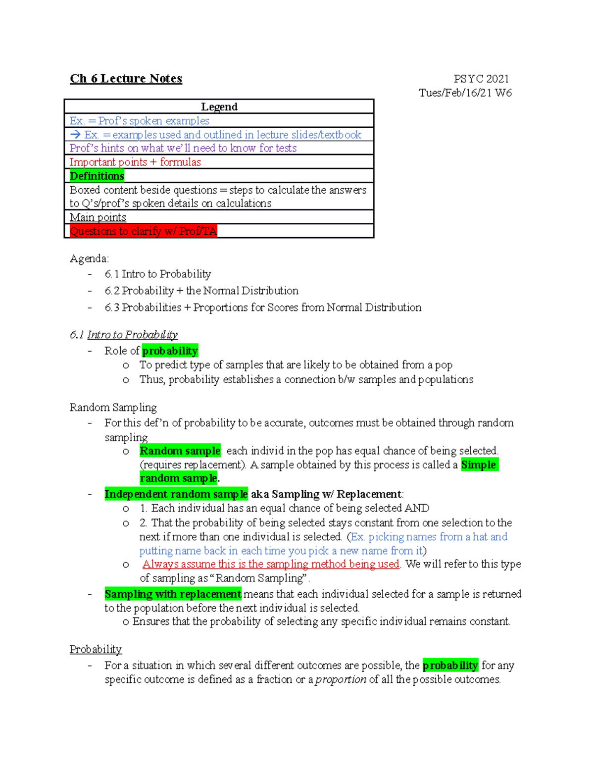 Ch 6 Lecture Notes PSYC 2021 - Ch 6 Lecture Notes PSYC 2021 Tues/Feb/16 ...