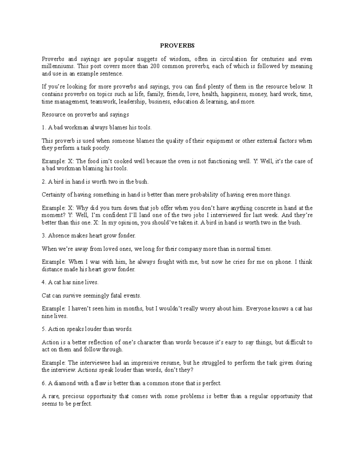 Proverbs - Summary English essays - PROVERBS Proverbs and sayings are ...