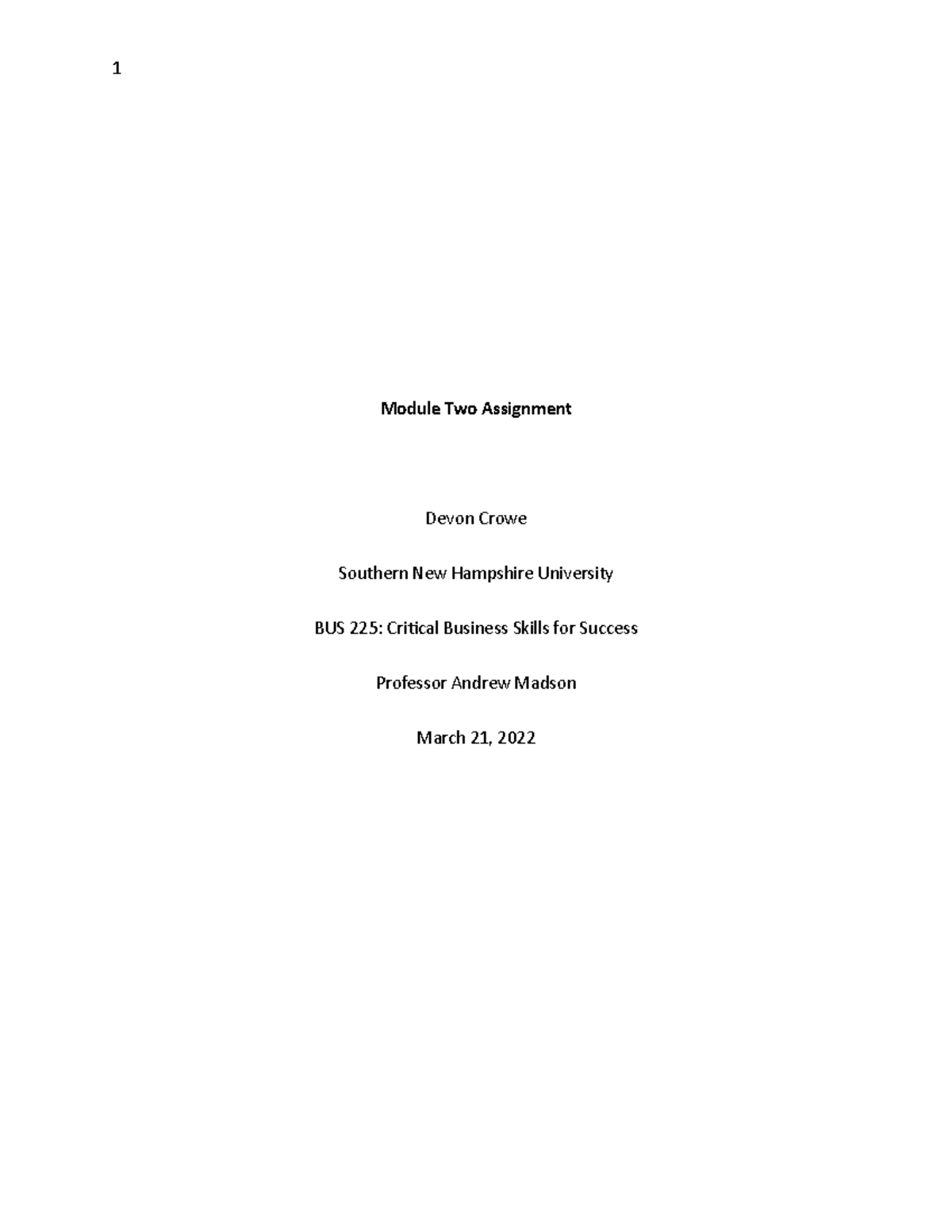 BUS225 Module Two Assignment - 1 Module Two Assignment Devon Crowe ...