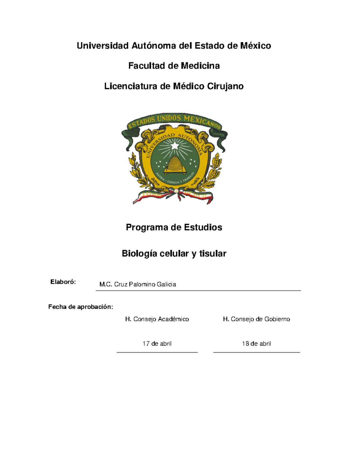 PROG EST BIOL CEL Tisular - Universidad Autónoma del Estado de México ...