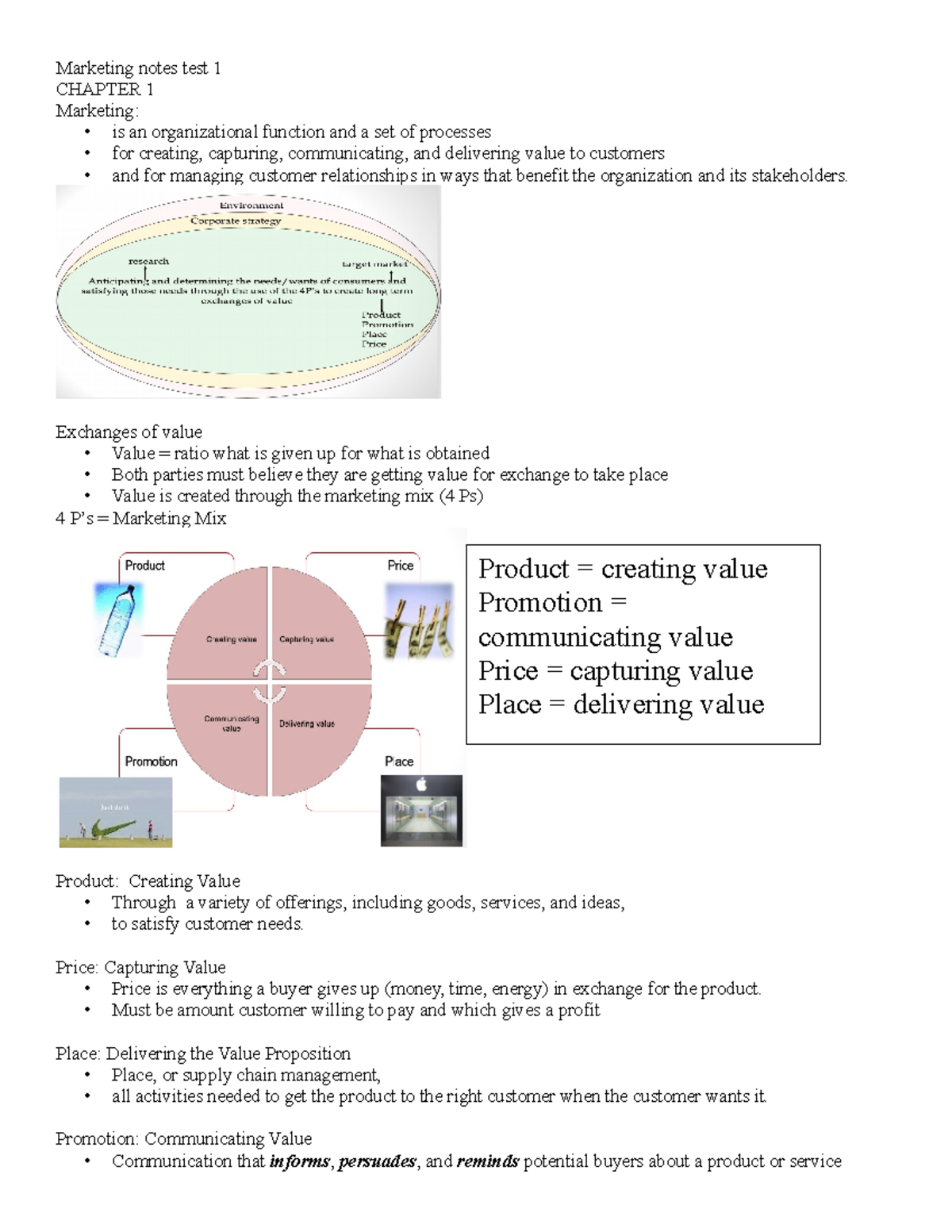 Marketing master notes - Marketing notes test 1 CHAPTER 1 Marketing ...