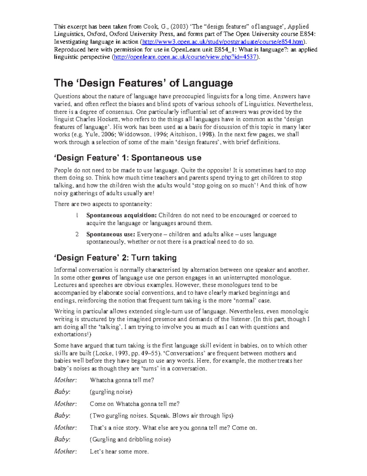 E854 1 design features of language - The ‘Design Features’ of Language ...