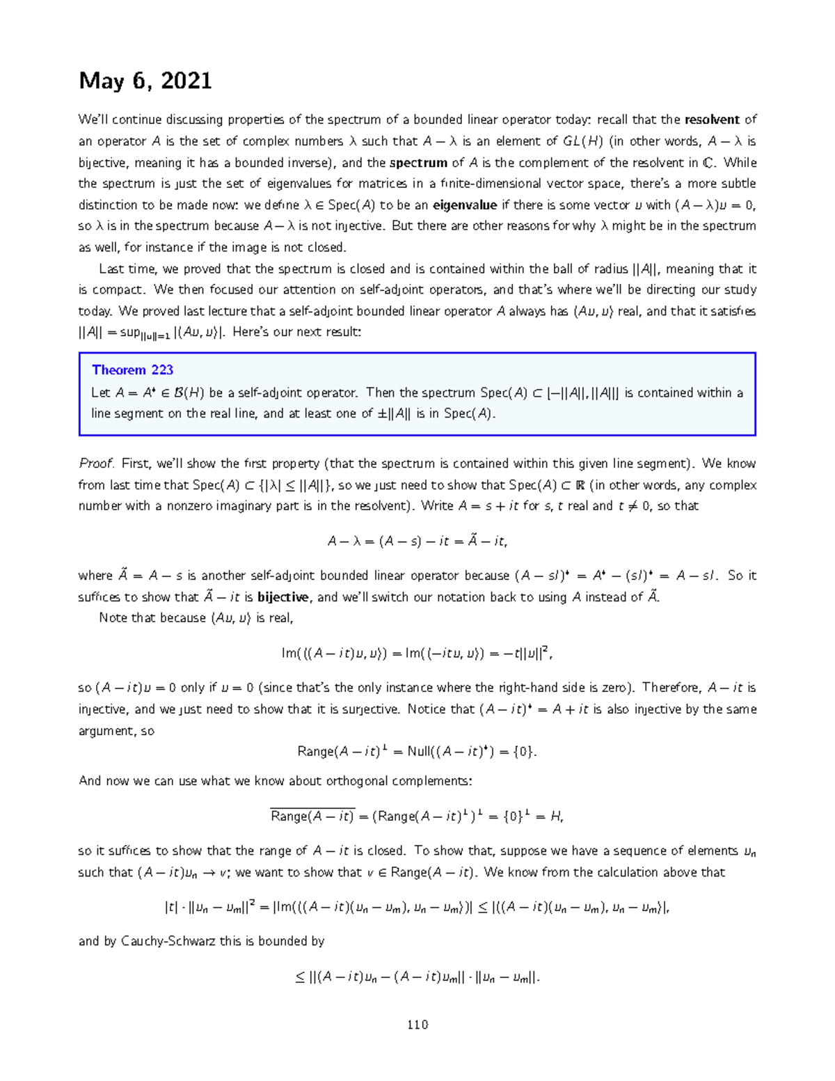 The Spectrum Of Self Adjoint Operators And The Eigenspaces Of Compact
