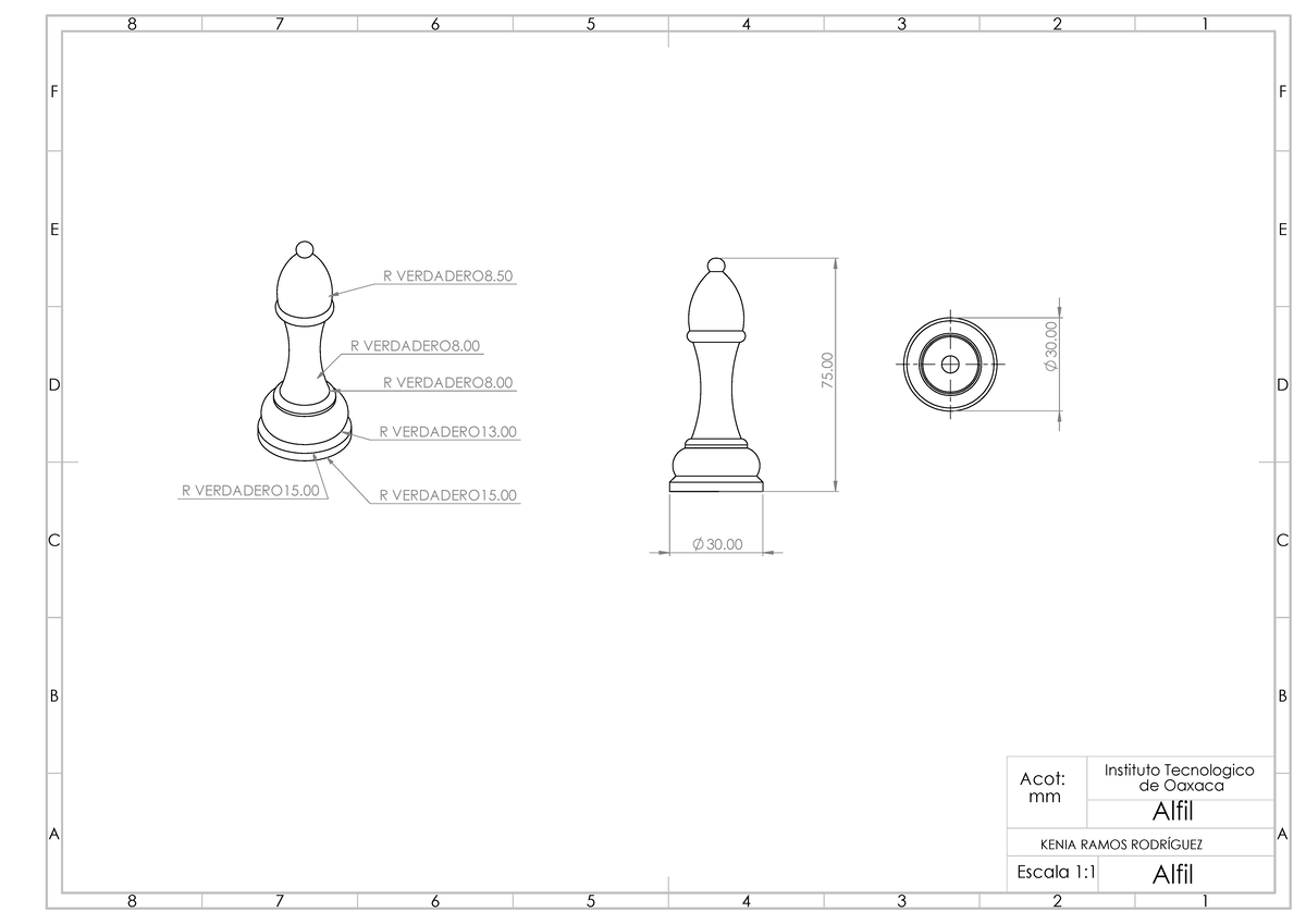 Plano de alfil - dibujo en solid - R VERDADERO15 R VERDADERO8 ...