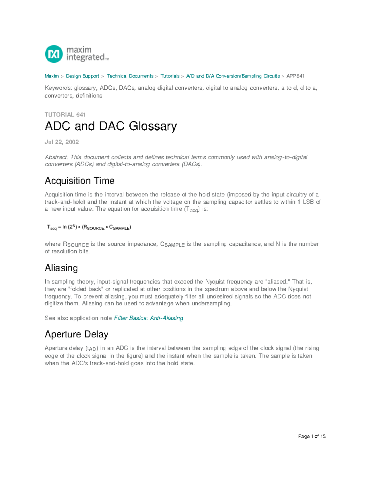 Adc and dac glossary - Maxim > Design Support > Technical Documents ...