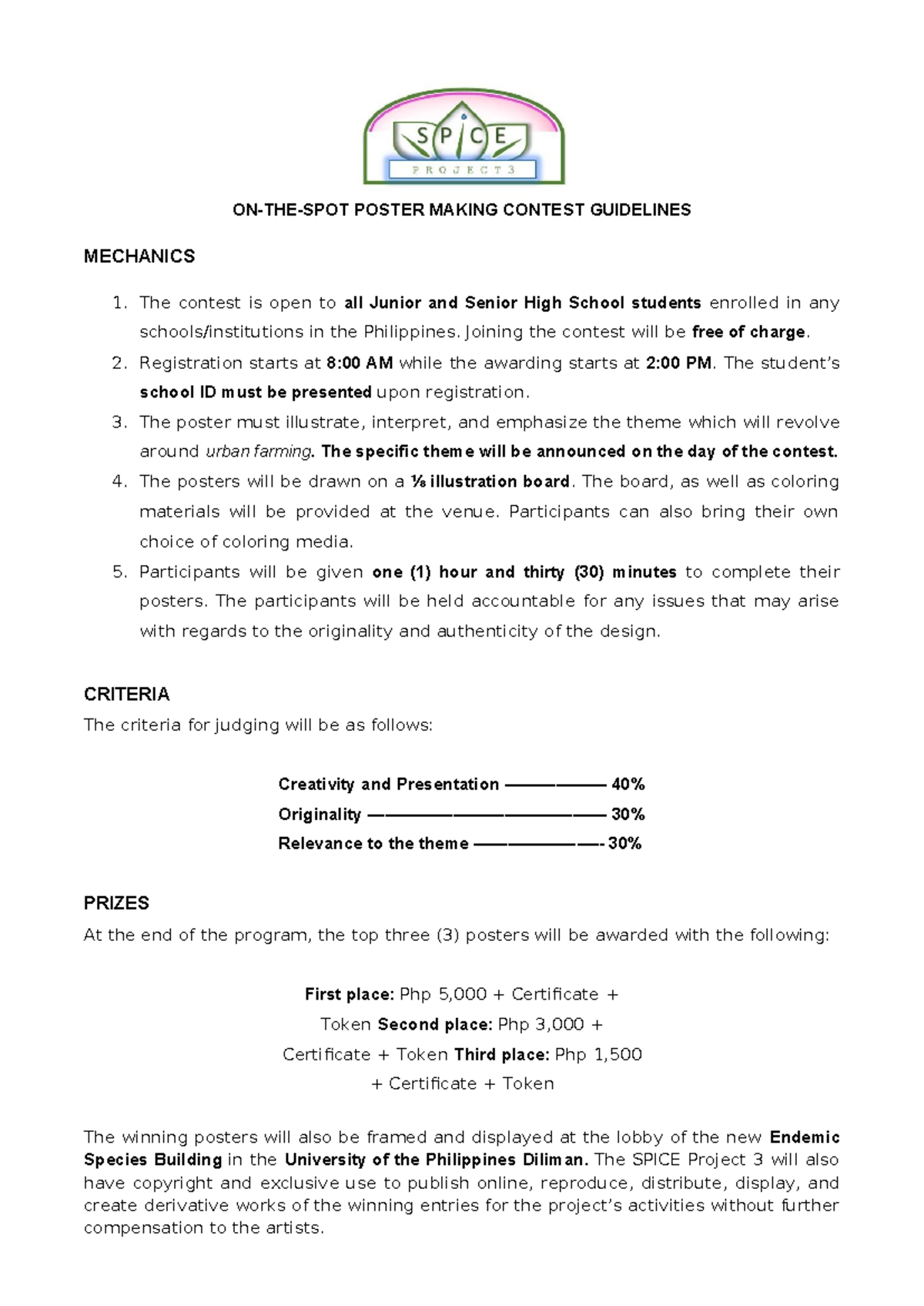Guidelines - ON-THE-SPOT POSTER MAKING CONTEST GUIDELINES MECHANICS The ...