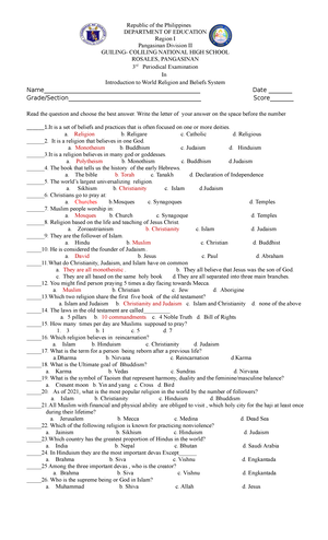 Ucsp test paper 1st semester - Republic of the Philippines DEPARTMENT ...