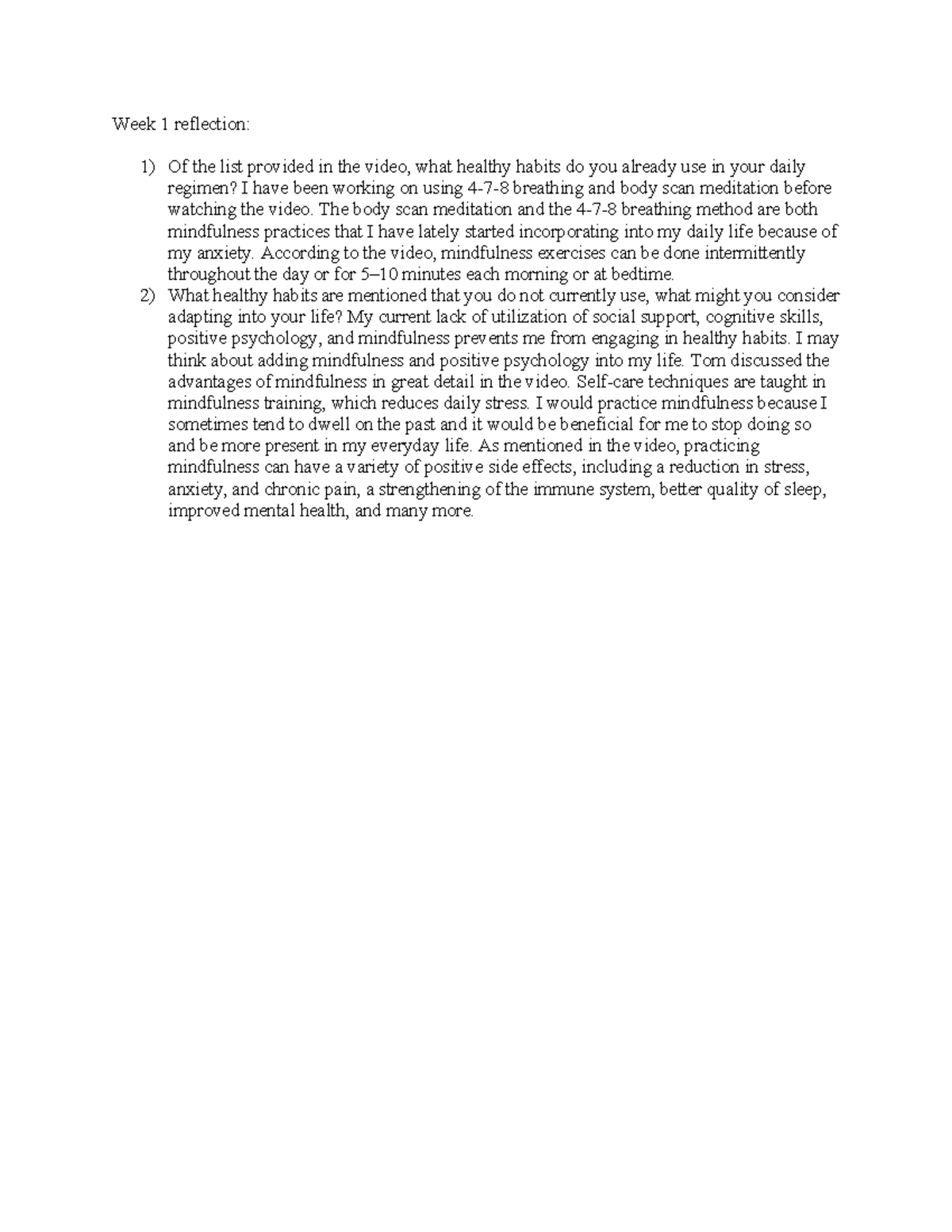 Week 1 reflection - Week 1 reflection: 1) Of the list provided in the ...