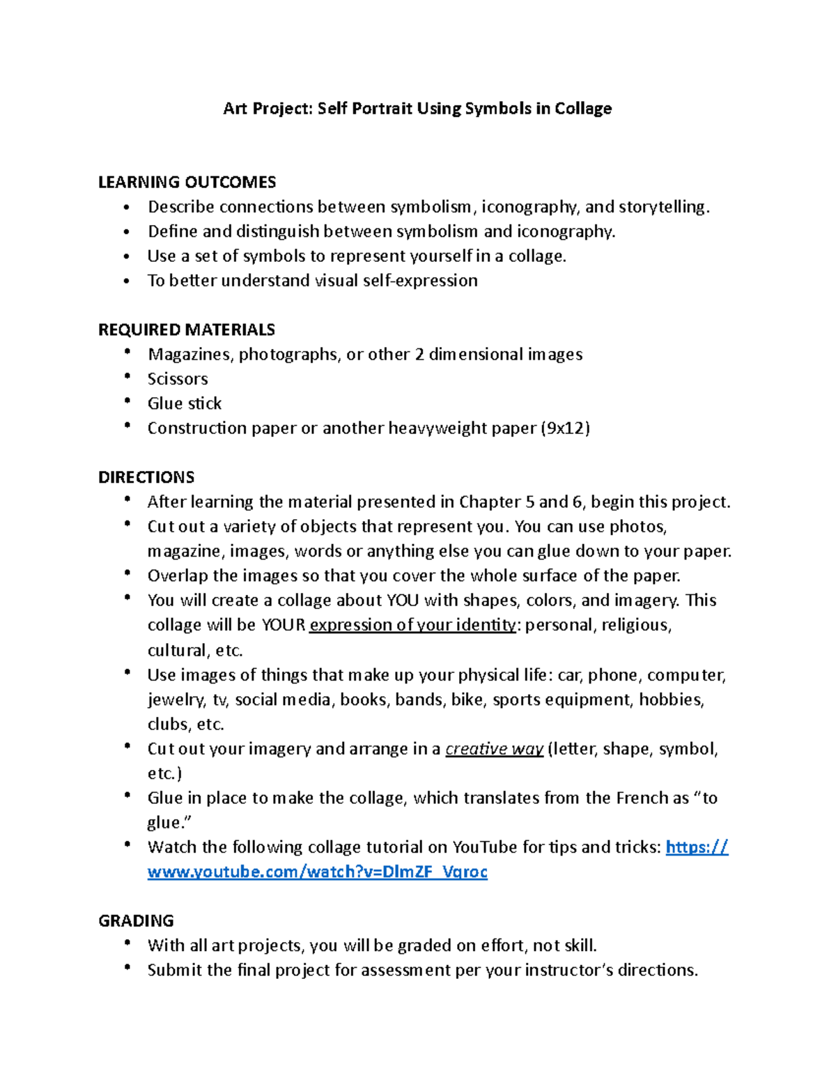 Chapter 5-6Art Project Collage - Art Project: Self Portrait Using ...