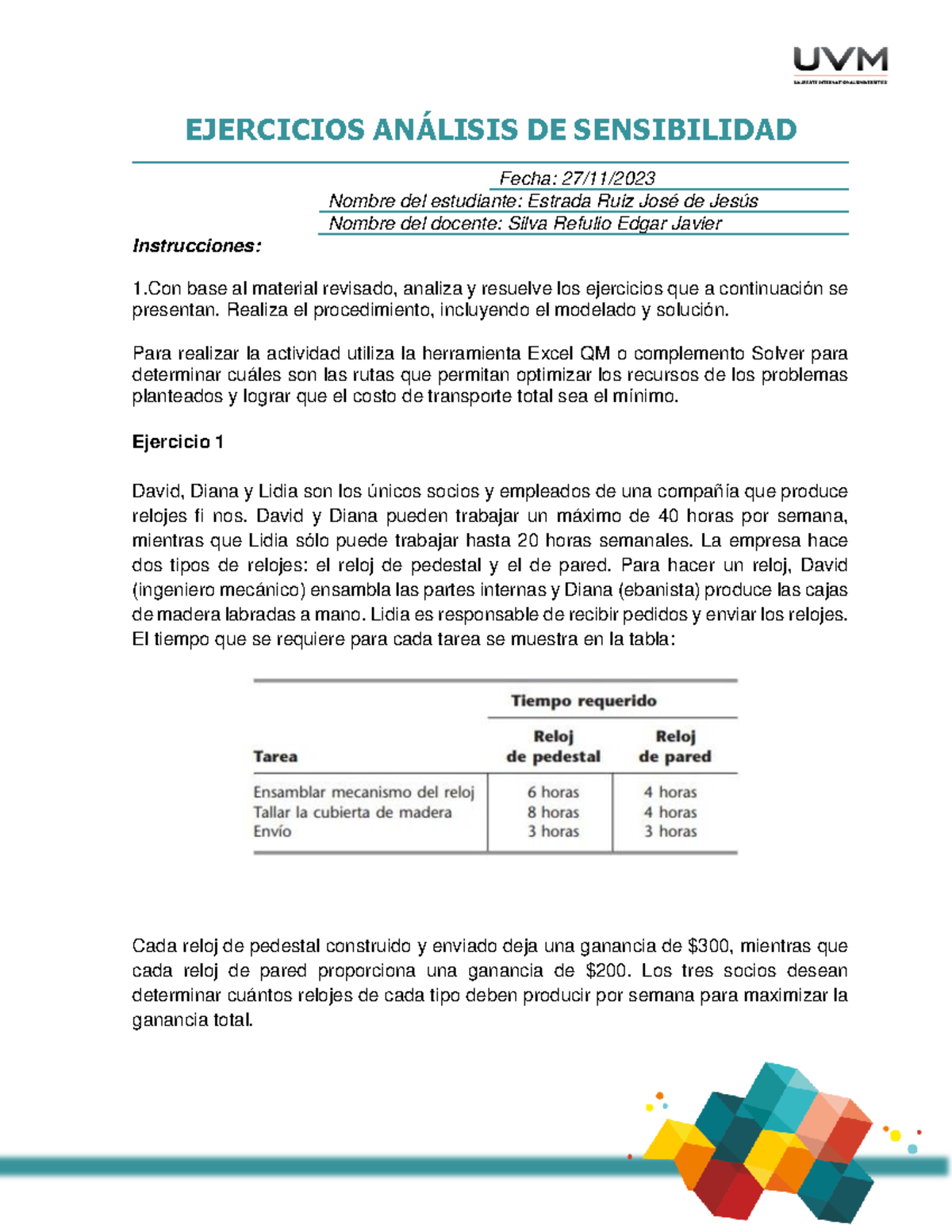 A#6 JJER - Actividad - EJERCICIOS ANÁLISIS DE SENSIBILIDAD Fecha: 27 ...
