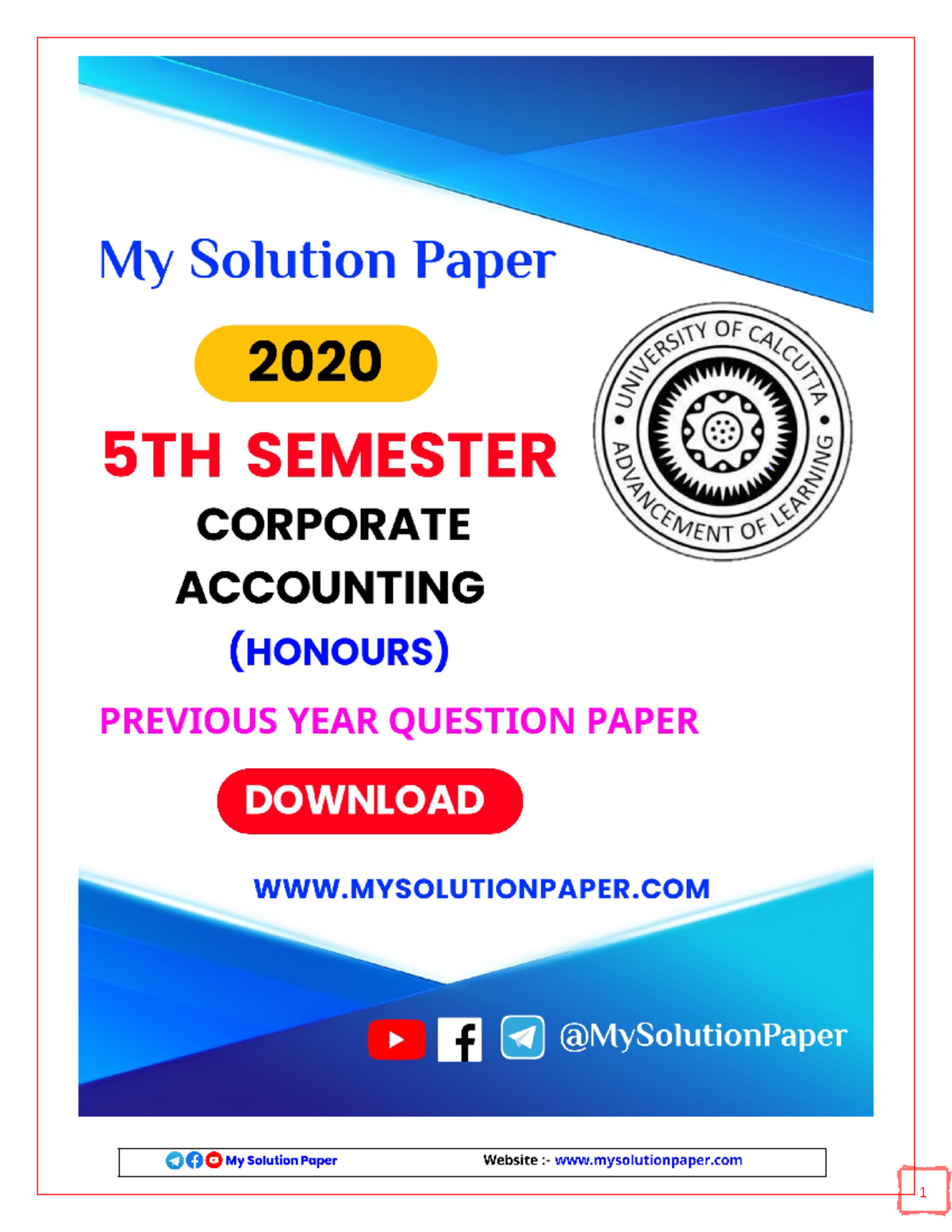 2020 (H) Corporate Accounting 5th Semester Question Paper By My Solution Paper - Masters in ...