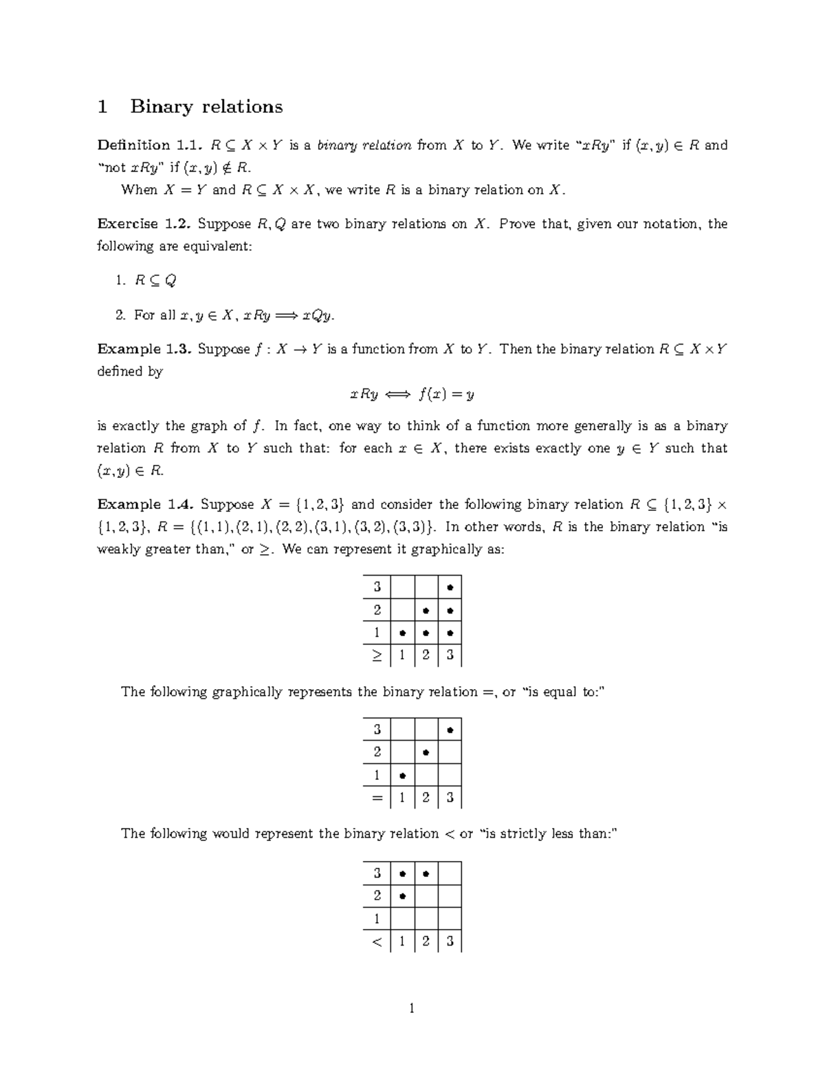 201notes Section Notes 1 Binary Relations Definition 1 R ⊆ X × Y Is A Binary Relation From