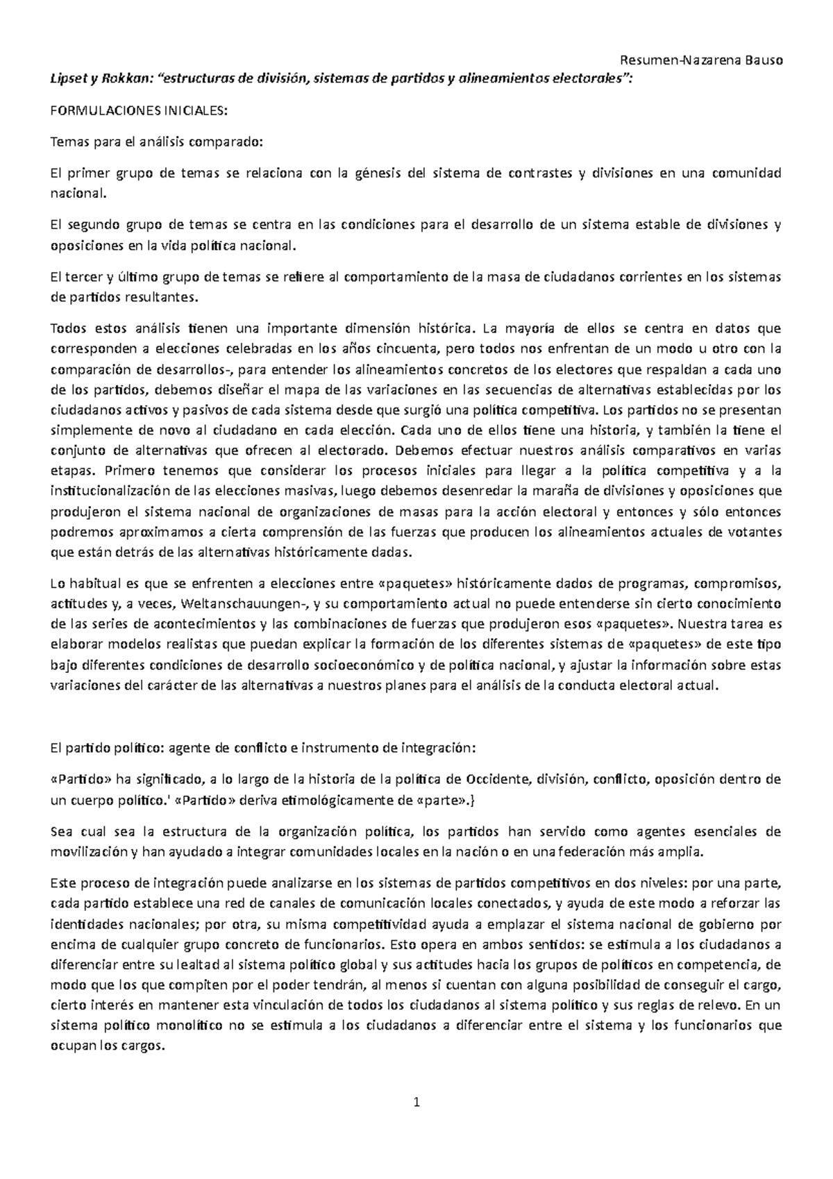 19. Lipset y Rokkan - Apuntes 23 - Lipset y Rokkan: “estructuras de ...