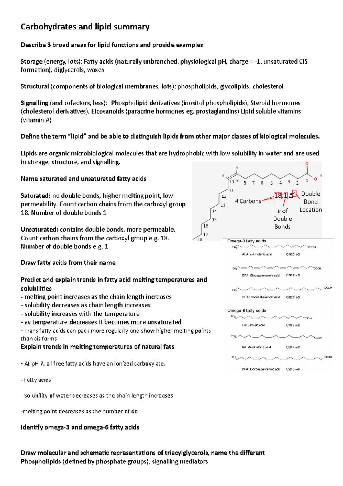 Carbohydrates and lipid summary - Carbohydrates and lipid summary ...