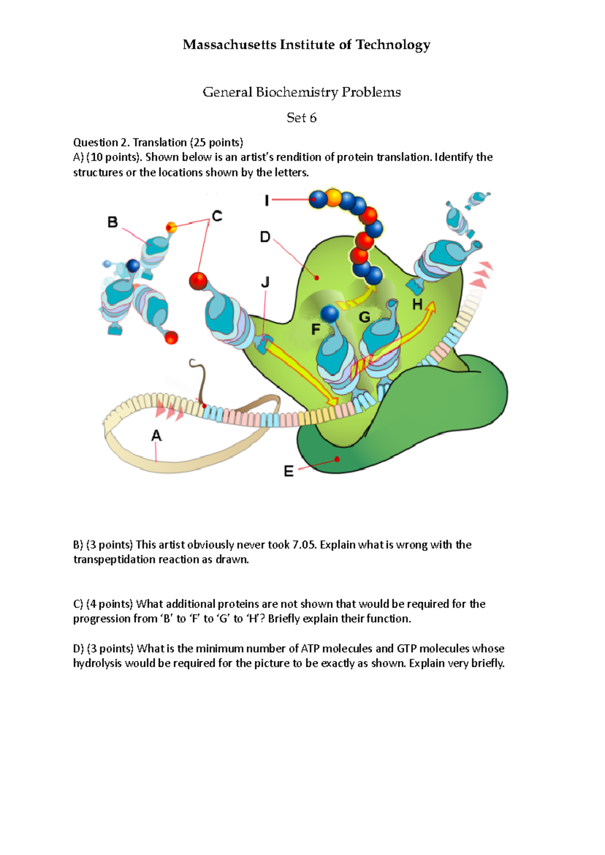 General Biochemistry Problems Set 6 - Massachusetts Institute of ...