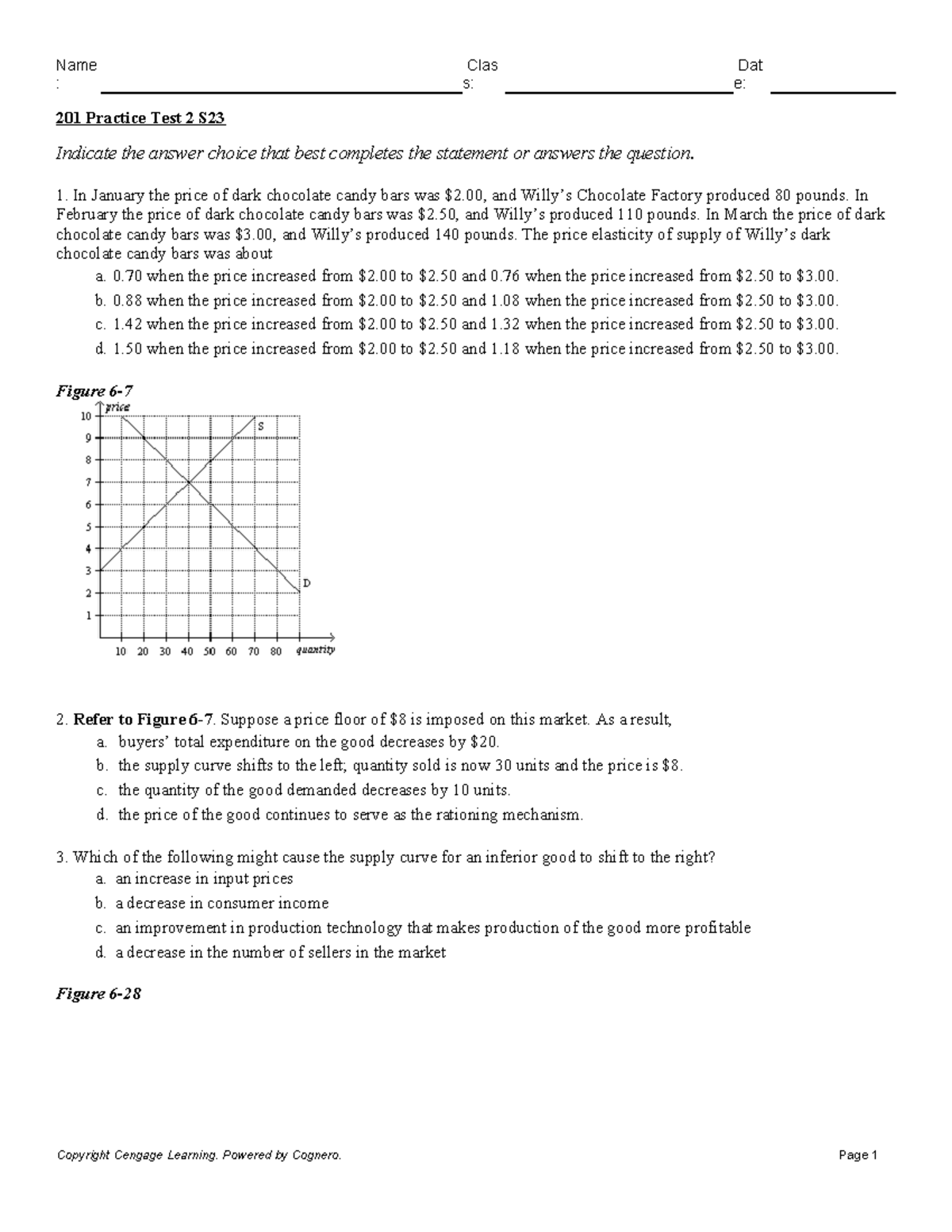 201 Practice Test 2 S23 - : s: e: 201 Practice Test 2 S Indicate the ...
