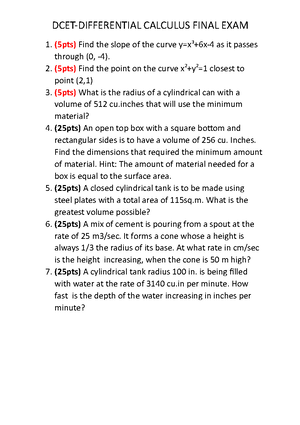 Differential Calculus 2ND EXAM - DCET-DIFFERENTIAL CALCULUS FINAL EXAM ...