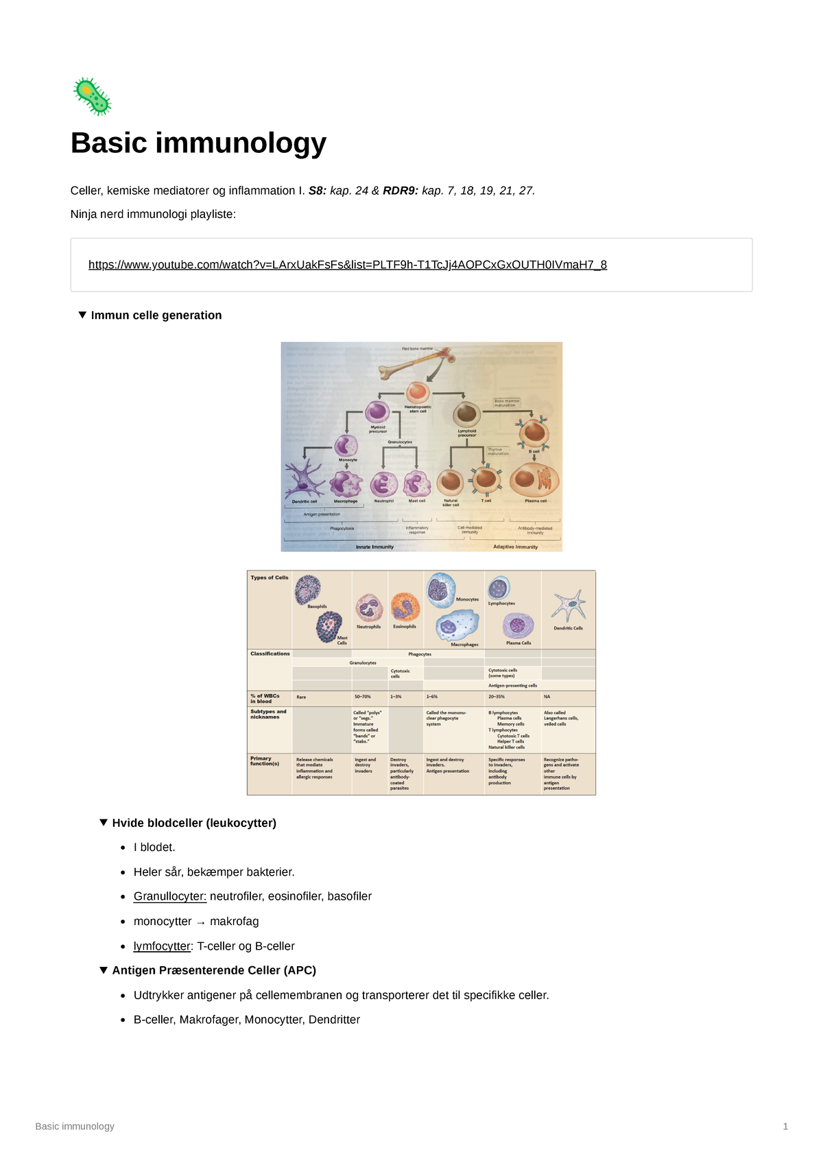 Basic immunology - Î Basic immunology Celler, kemiske mediatorer og inflammation I. S8: kap. 24 ...