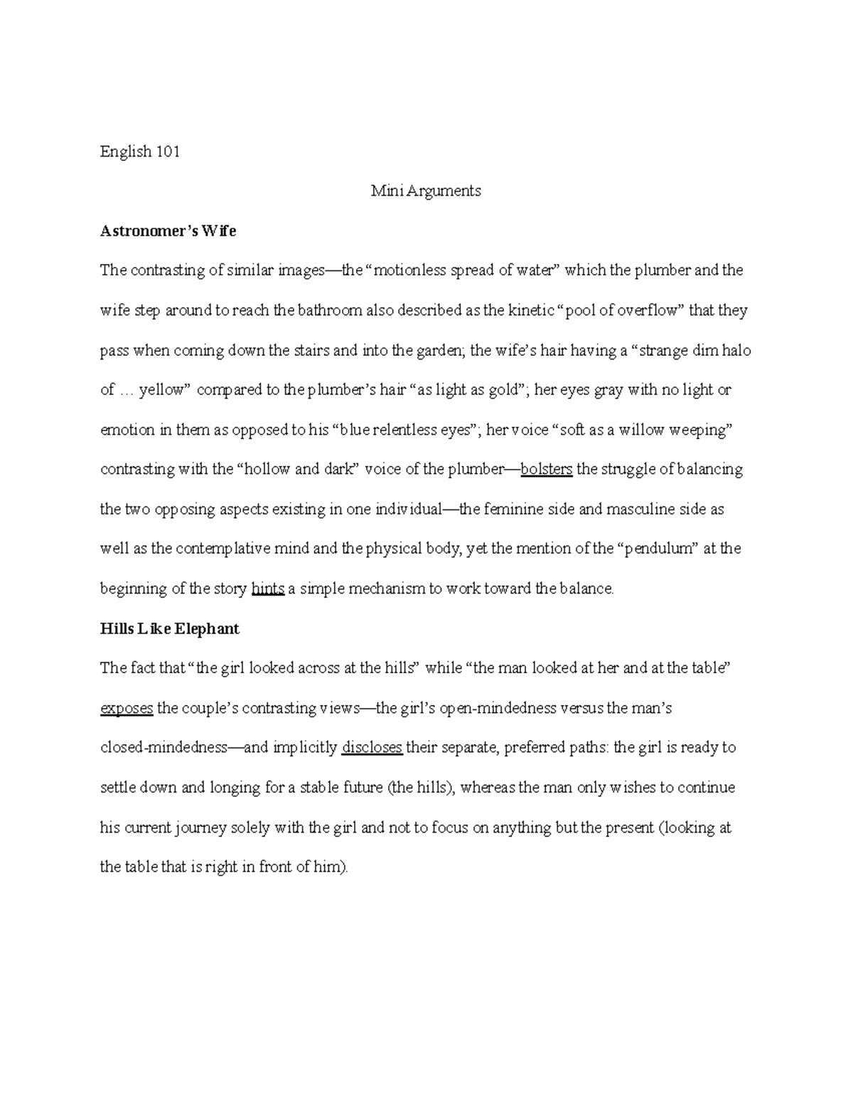 Mini arguments - part 1 - English 101 Mini Arguments Astronomer’s Wife ...
