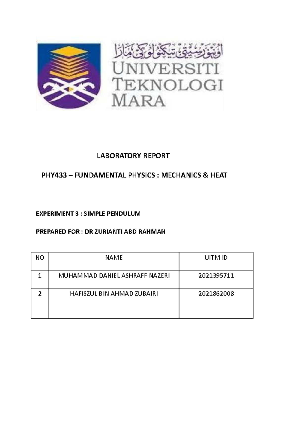 Laboratory Report 3 kkkkkkkkkkkkkkkkkkkkkkkkkkk - LABORATORY REPORT PHY433 – FUNDAMENTAL PHYSICS ...