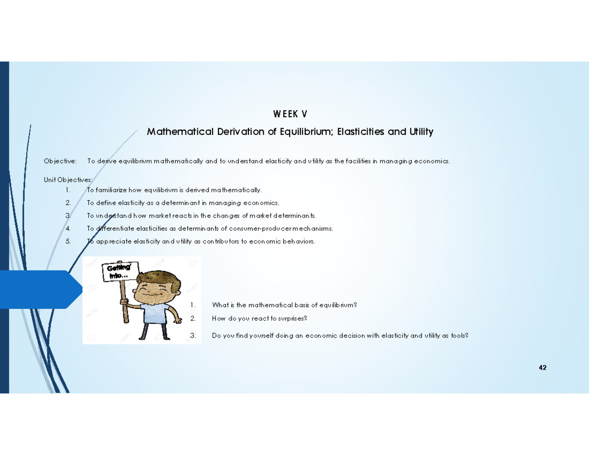 Module Lessons 5 - WEEK V Mathematical Derivation of Equilibrium ...