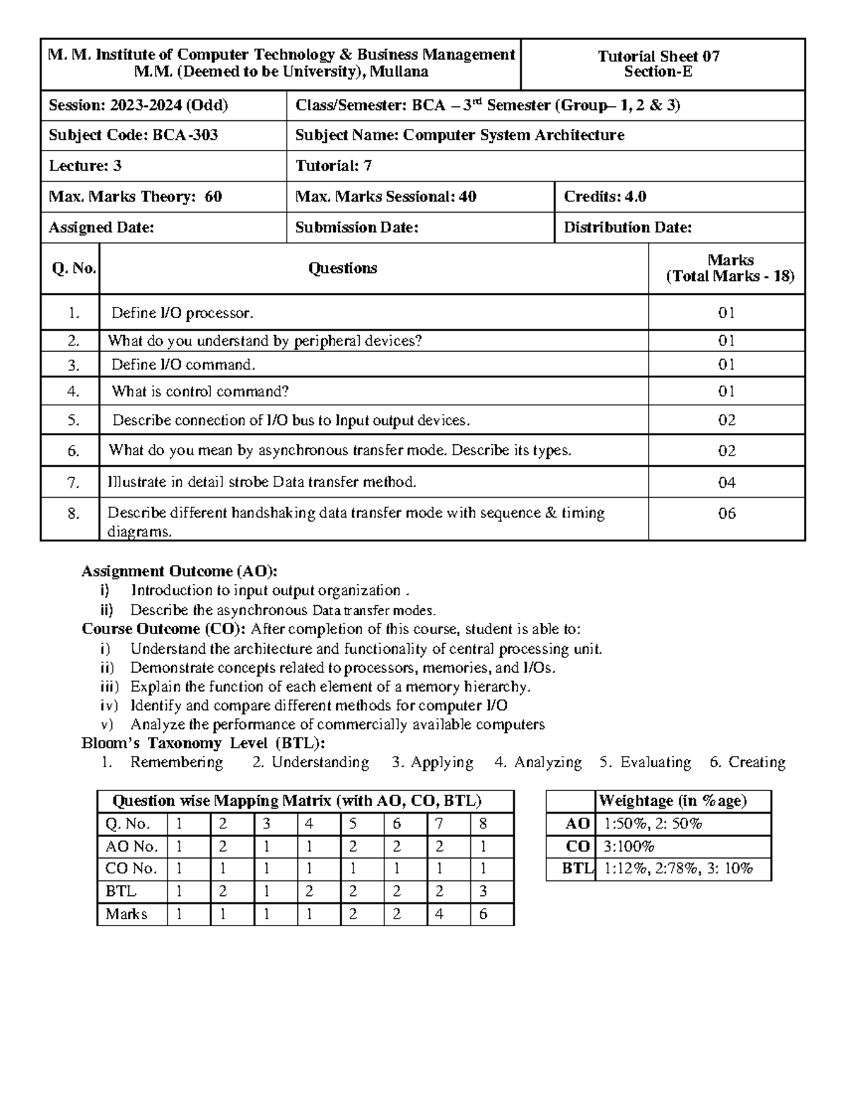 BCA-303-Tut-7 sec E - Computer science - M. M. Institute of Computer ...
