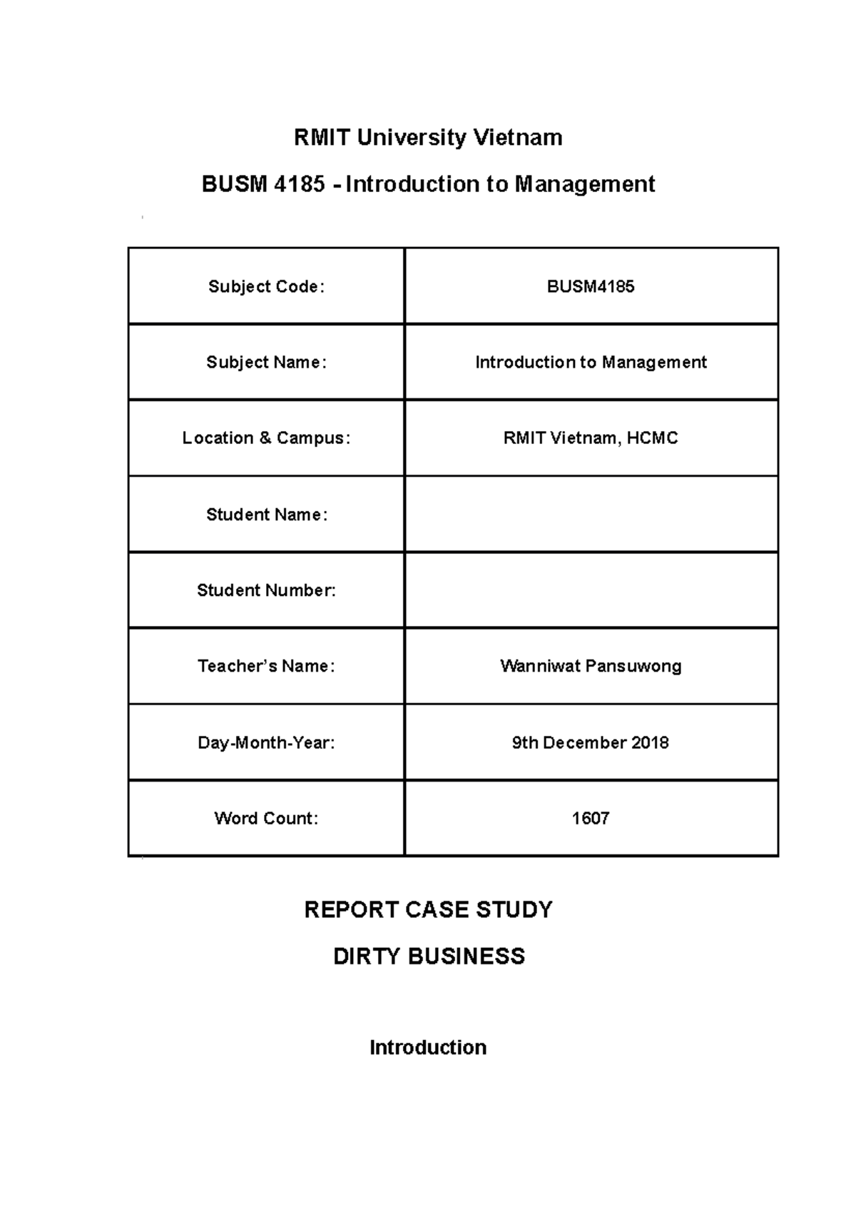 RMIT University Vietnam ITM - RMIT University Vietnam BUSM 4185 ...
