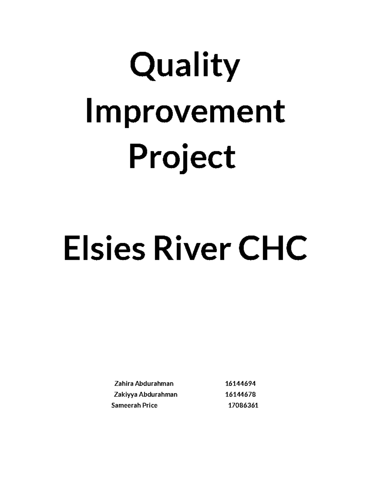 Quality Improvement Final - Quality Improvement Project Elsies River ...