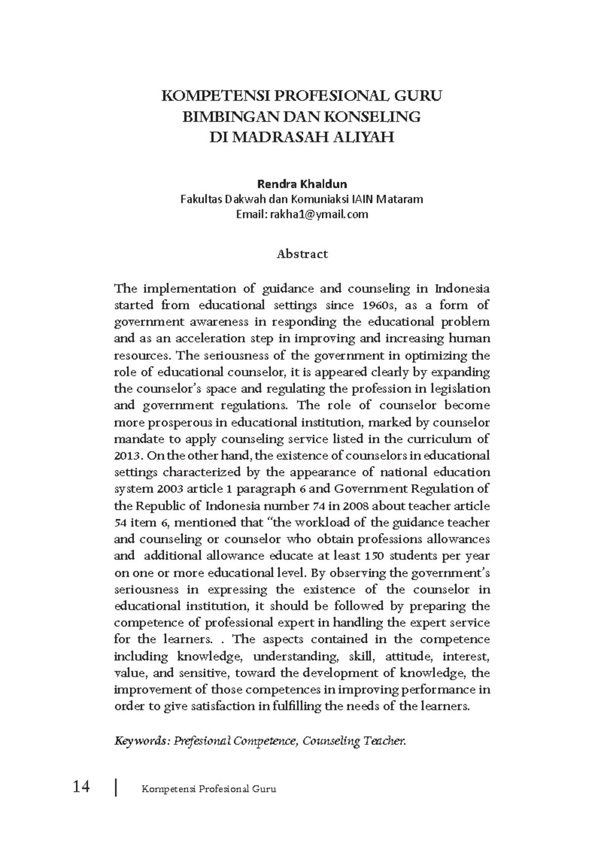 Referensi akhir - Jurnal - 14 | Kompetensi Profesional Guru KOMPETENSI ...