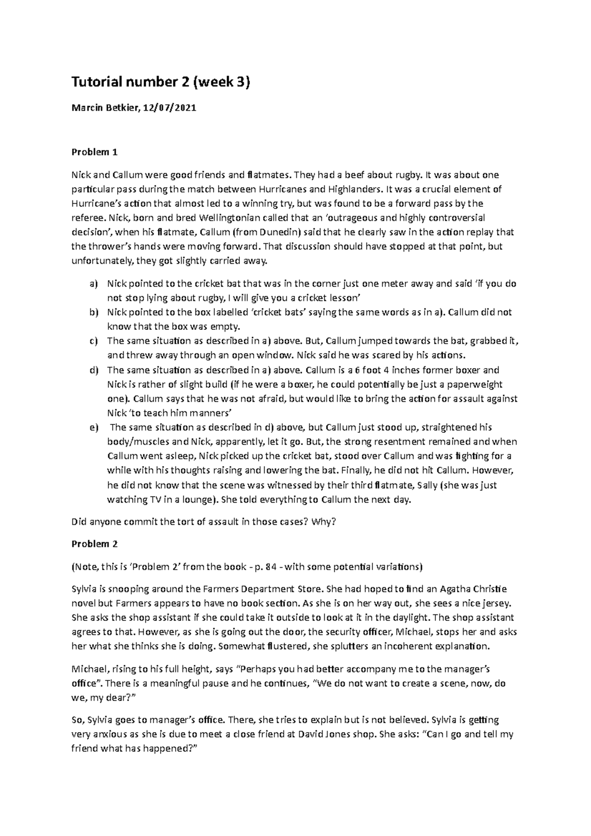 20220722 tutorial 2 - M;M - Tutorial number 2 (week 3) Marcin Betkier ...