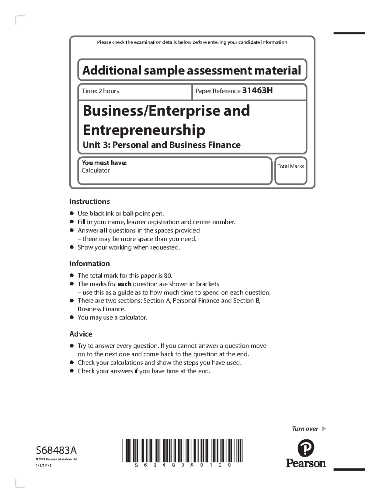 BTEC Business Enterprise and Entrepreneurship 31463 H Add SAM Jan 2021 ...