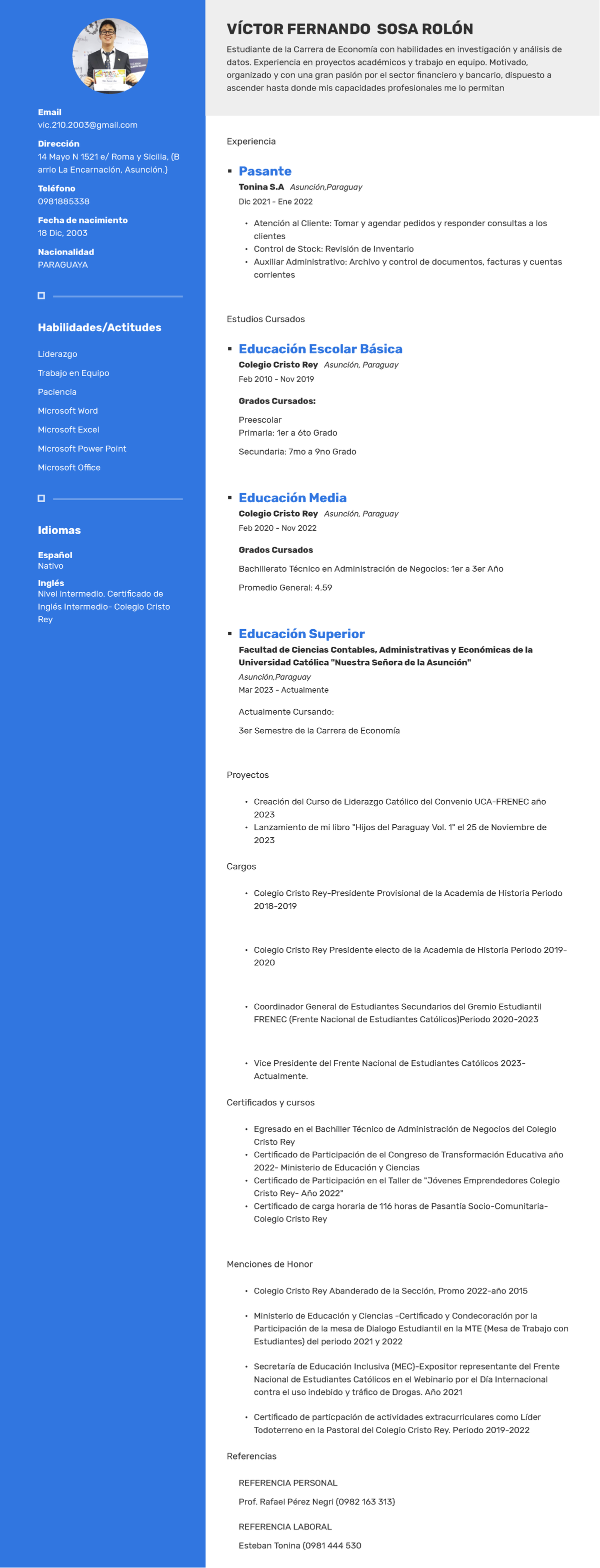 Sosa Rolón , Víctor Fernando CV - VÍCTOR FERNANDO SOSA ROLÓN Estudiante ...