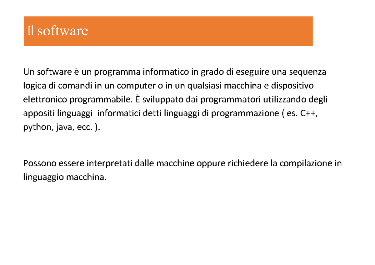Il software - power point lezione - Warning: TT: undefined function: 32 Warning: TT: undefined ...