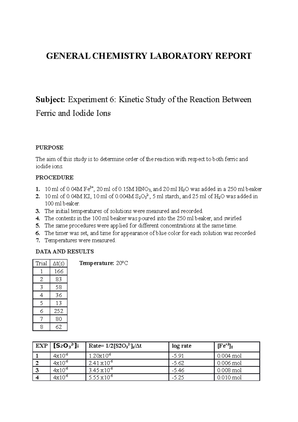 CHEM 1 32 lab report 6 - GENERAL CHEMISTRY LABORATORY REPORT Subject ...